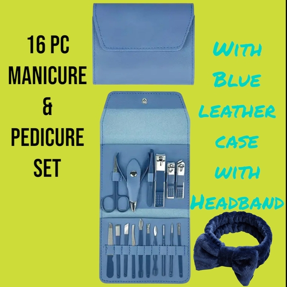 Bath & Body | 16 Pieces Blue Leather Manicure And Pedicure Set With ...